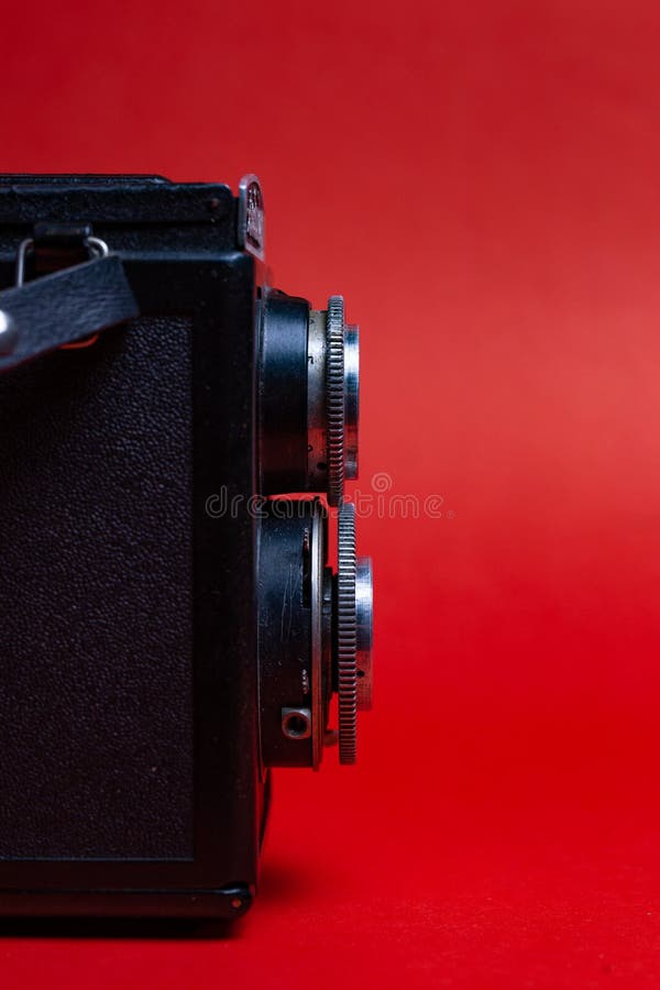 Black Retro Camera on a Red Background. Stock Image - Image of style ...