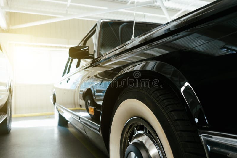 Black Retro Limousine. Side View Stock Image - Image of engine, great ...