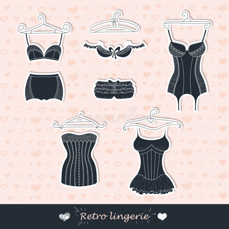 Black Retro Lingerie. Hand Drawing Stock Illustration - Illustration of ...