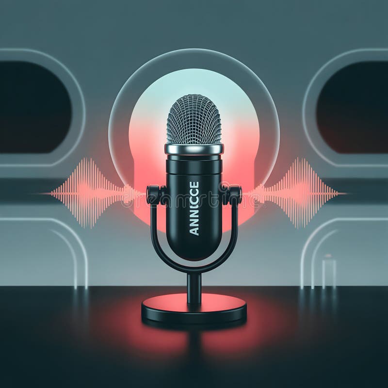 Black Retro Microphone 3 D Render Red Sound Waves Teal Background Stock ...