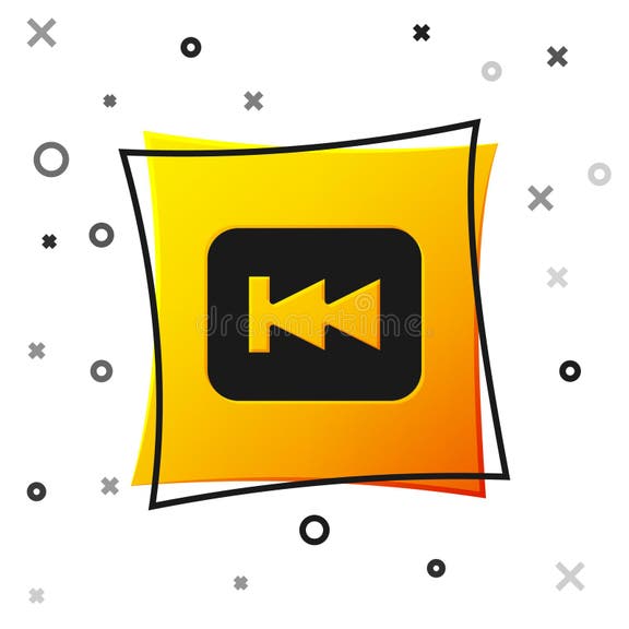 Black Rewind Button Icon Isolated on White Background. Yellow Square ...