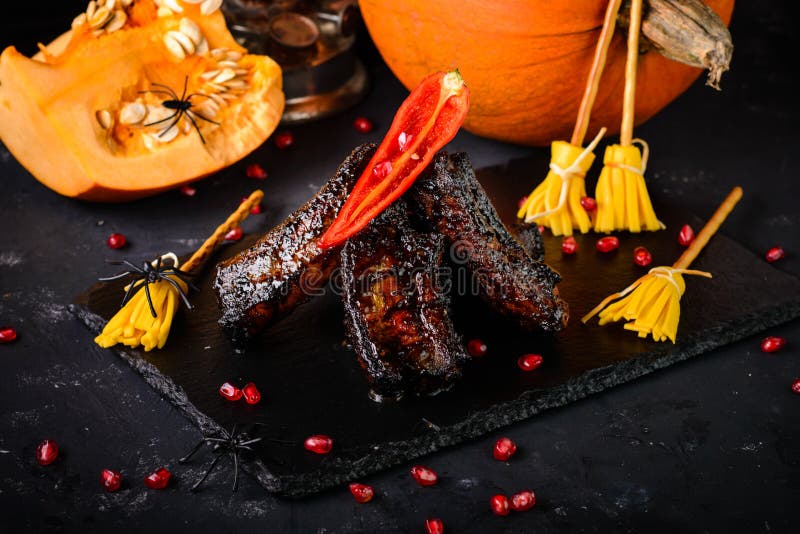Black Rib Grill for Halloween. Menu on Halloween Stock Image - Image of ...