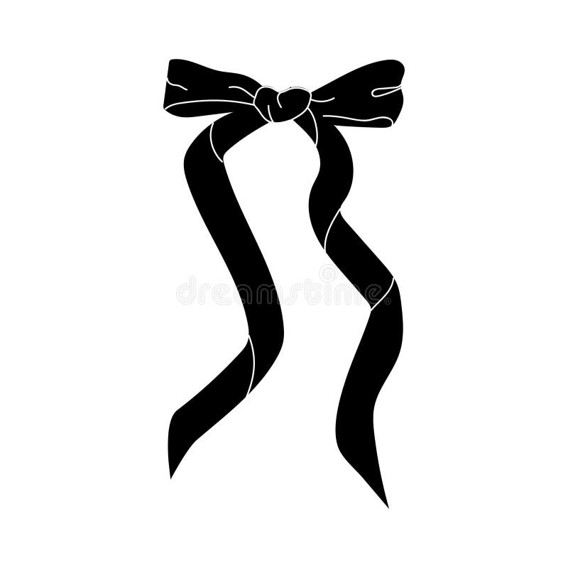 A Black Ribbon Bow is Tied with Two Long Tails. Stock Vector ...