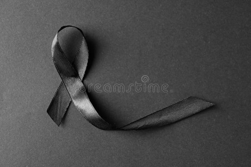 Black Ribbon on Dark , Top View with Space for Text. Funeral Symbol ...