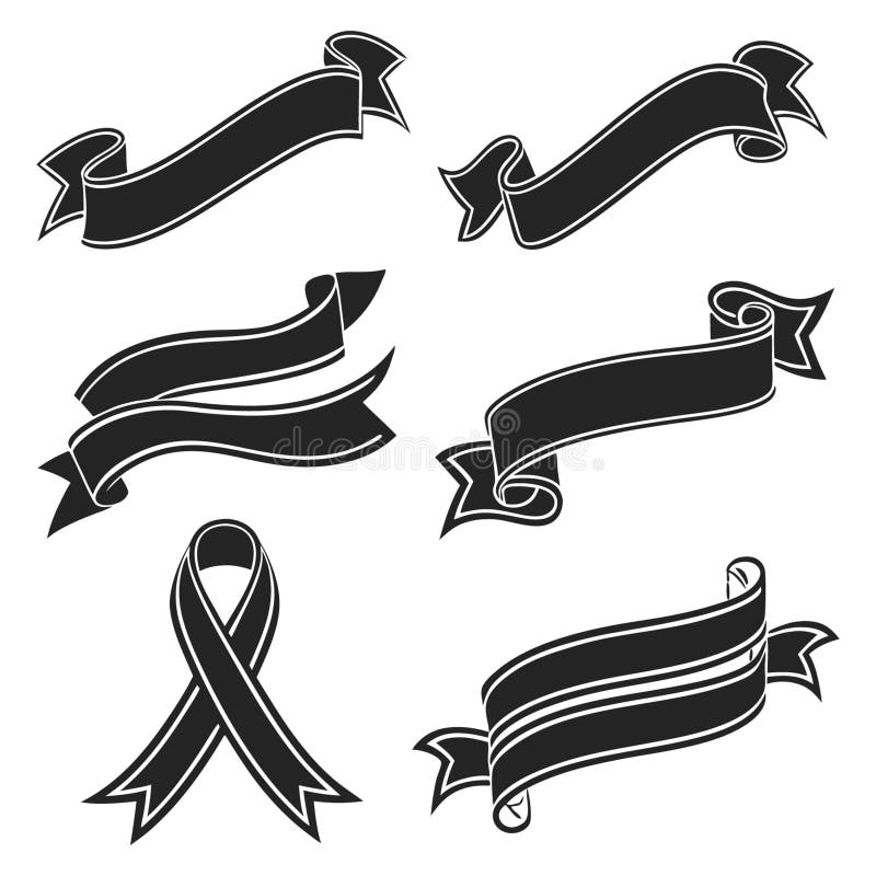 Black Ribbon Vector Illustrations Featuring Six Different Designs Stock ...