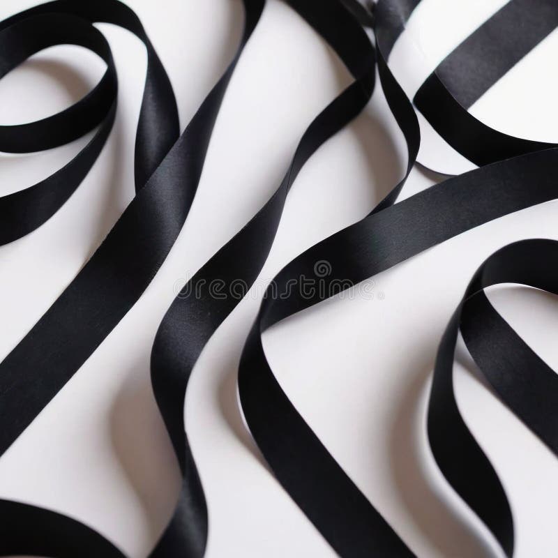 Black Ribbons Arranged on White Surface Creating Patterns Stock Photo ...