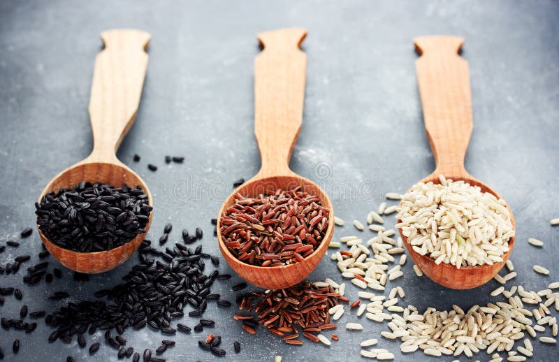 Black Rice, Brown Rice, Red Rice Stock Image - Image of diet, italian ...