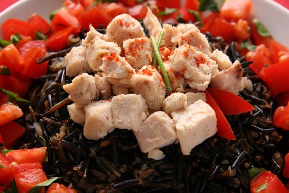 Black rice and chicken. stock photo. Image of plate, eating - 1415126