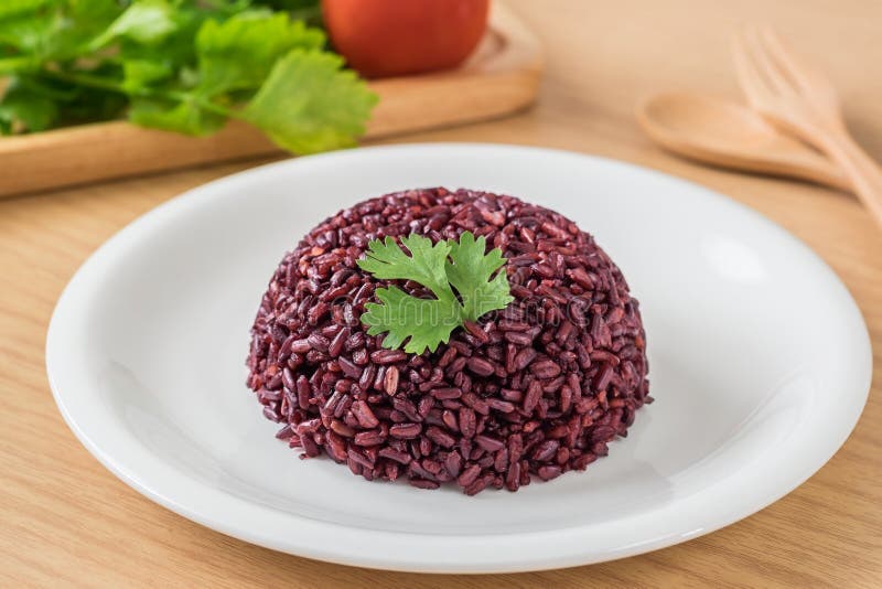 Black Rice Cooked on White Plate Stock Photo - Image of spoon, japanese ...