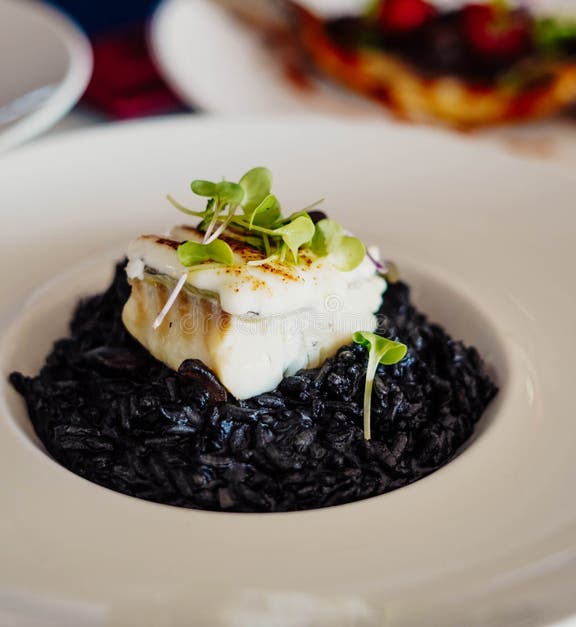 Black Rice with Cuttlefish and Squid Ink Stock Photo - Image of baking ...