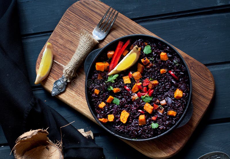 Black rice paella stock image. Image of healthy, chinese - 53554495