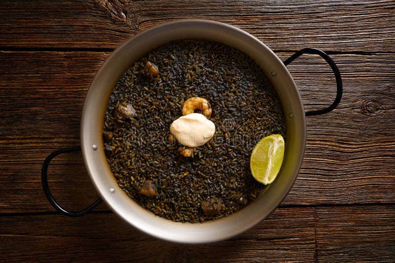 Black Rice Paella Recipe for Two from Spain Stock Image - Image of ...