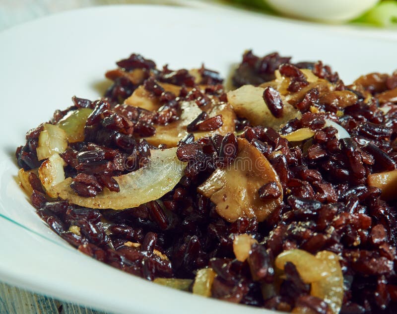 Black Rice Risotto with Mushrooms Stock Image - Image of diet, risotto ...