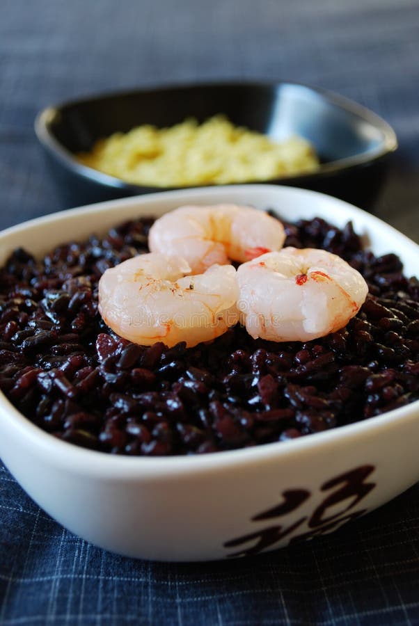 Black Rice with Shrimp and Chickpeas Cream Stock Photo - Image of ...