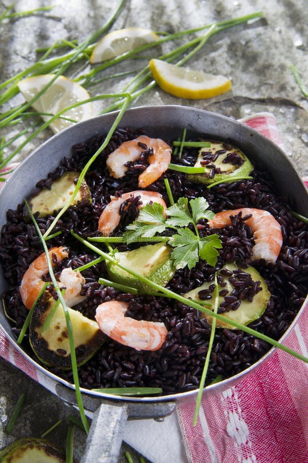 Black Rice with Shrimp and Zucchini Stock Photo - Image of nutrition ...