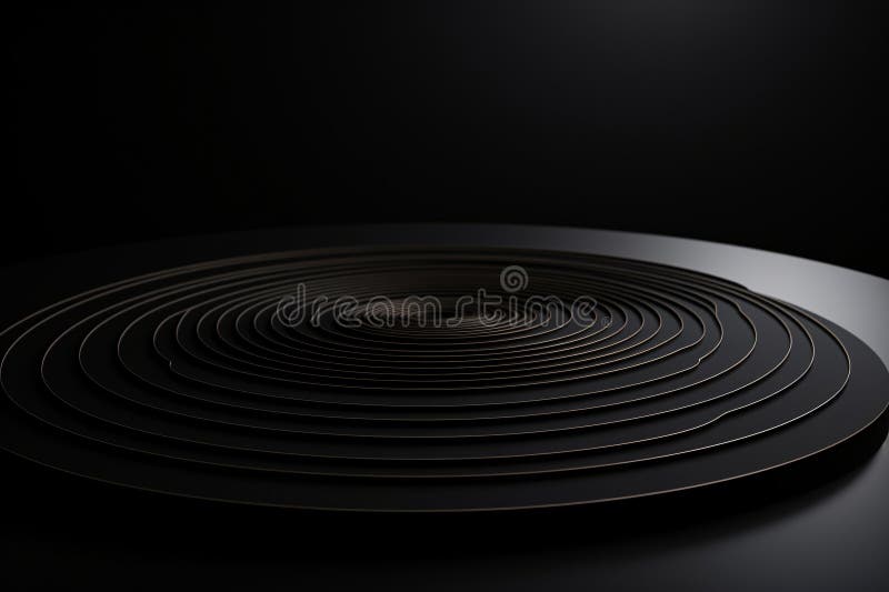 Black Ripple Podium Surface Concentric on Black Background, Abstract 3D for Product Display ...