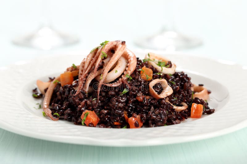 Black risotto with squid stock photo. Image of diet, tentacles - 29913044