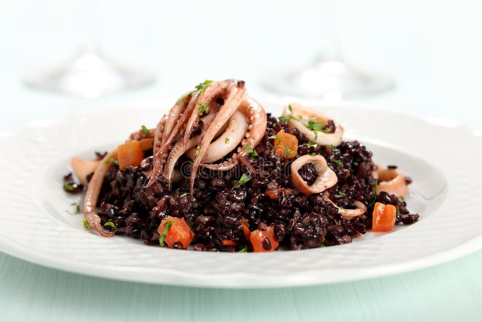 Black risotto with squid stock photo. Image of diet, tentacles - 29913044