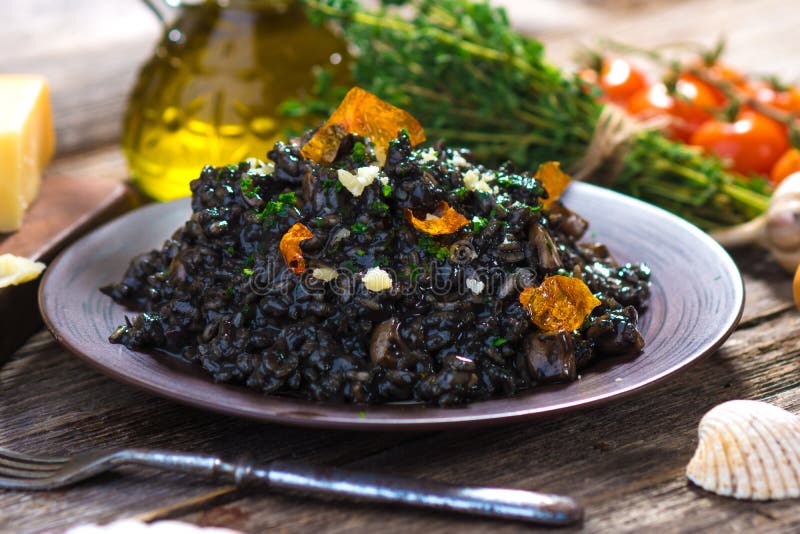Black Risotto stock photo. Image of healthy, plate, salad - 60822798
