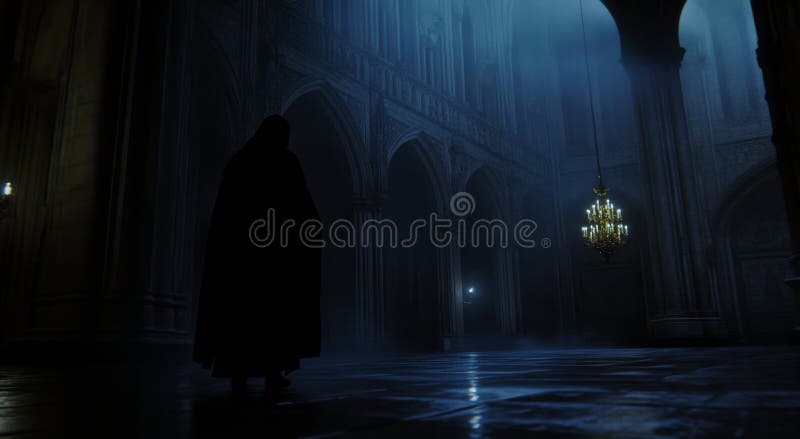 Black-robed Person Standing in Front of an Imaginary Cathedral Stock ...