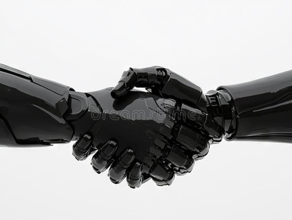 A Black Robot Hand Shaking Another Hand in a Handshake Stock Image ...