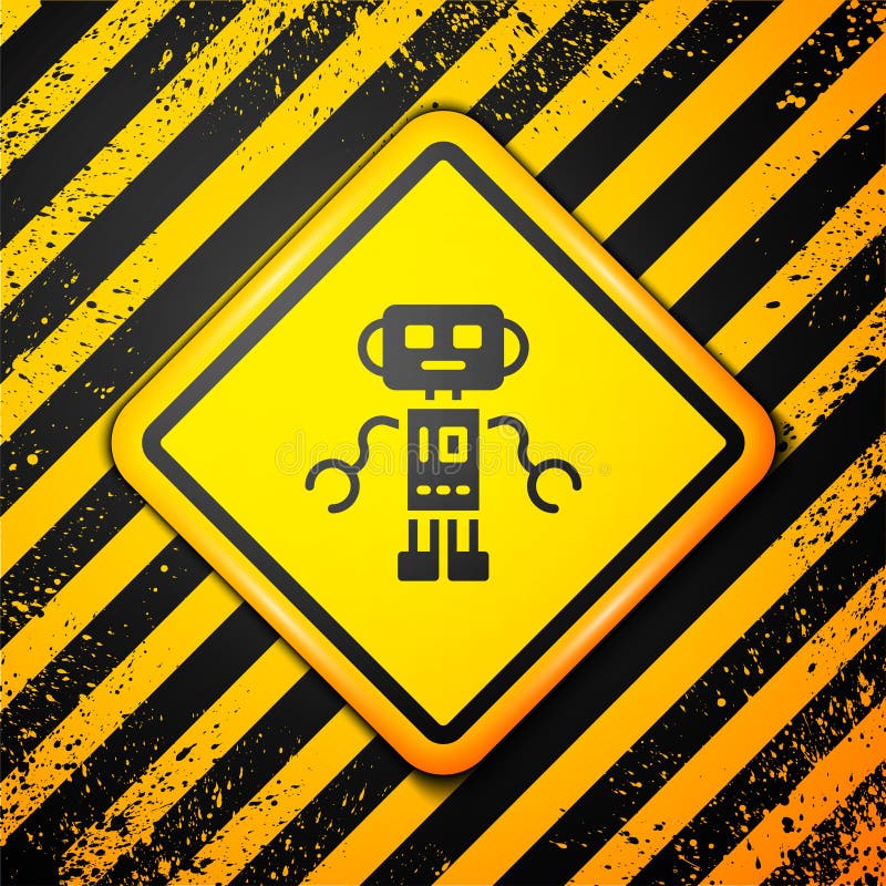Black Robot Toy Icon Isolated on Yellow Background. Warning Sign Stock ...
