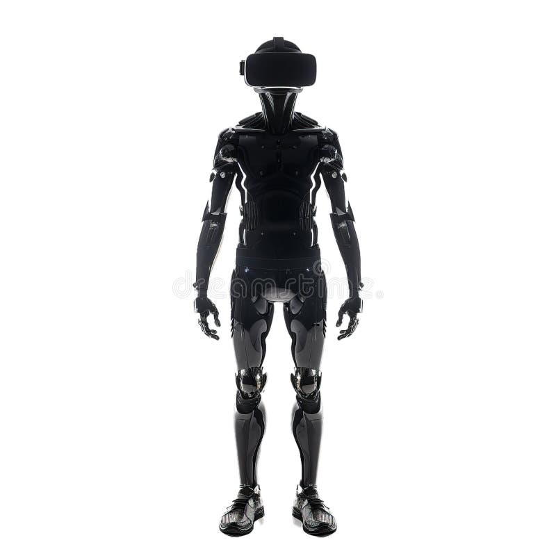 Black Robot Wearing Vr Headset Experiencing Virtual Reality Stock Photo ...