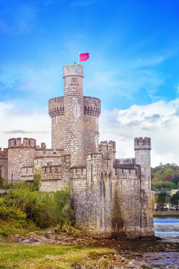 Black Rock Castle with Red Flag in a Cork Stock Image - Image of europe ...