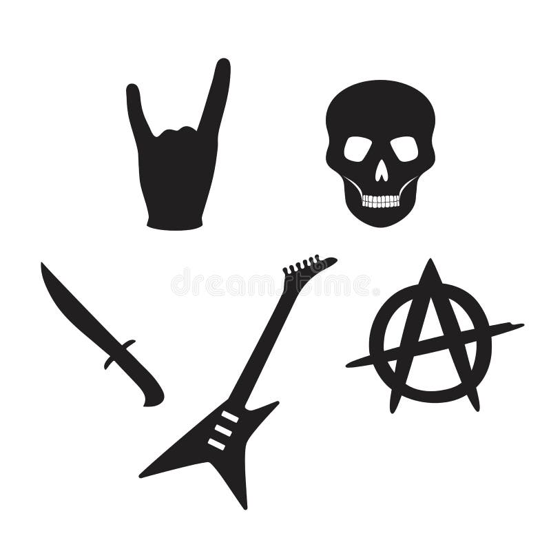 Black Rock Gothic Set Skull Guitar Hand Knife Anarchy Vector Stock ...