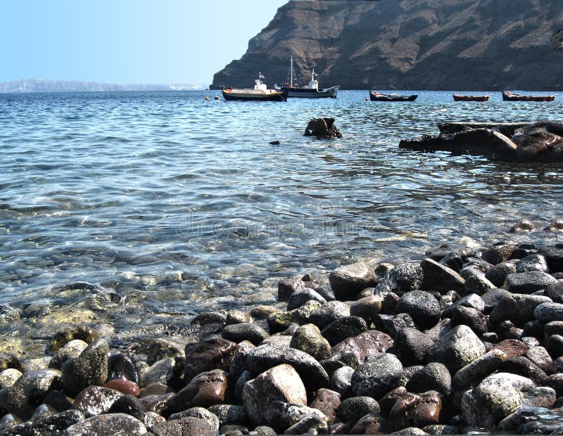 Black Rocks at Santorini Island Greece Stock Photo - Image of boat ...