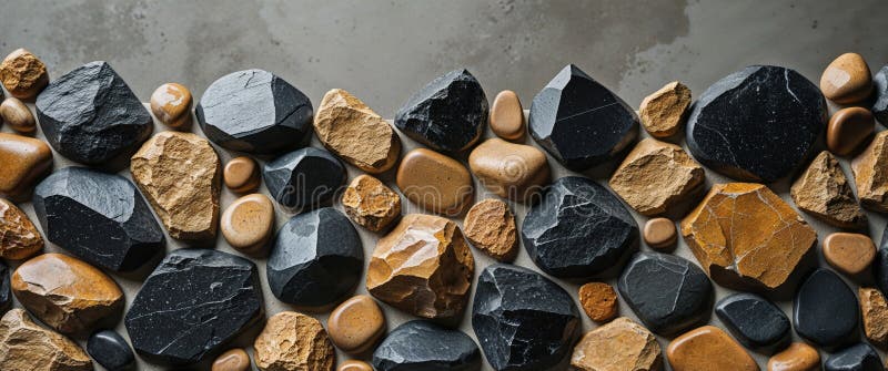 Black Rocks and Golden Stones Forming a Decorative Border Stock Image ...