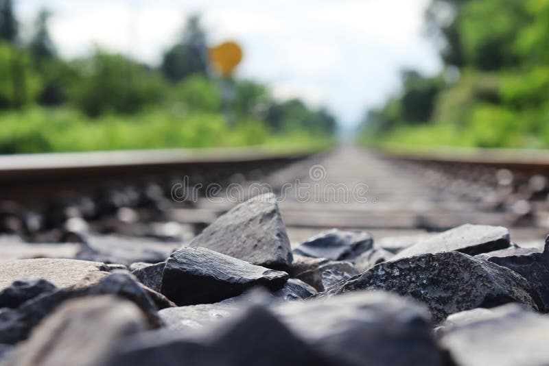 Black Rocks in the Railway Track Stock Photo - Image of machine, rails ...
