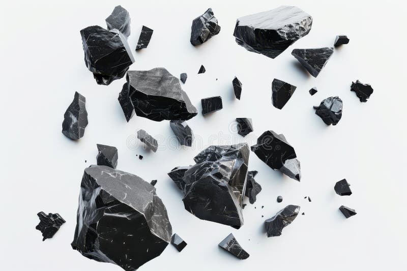 Black Rocks Scattered on a White Background Creating a Dramatic and ...