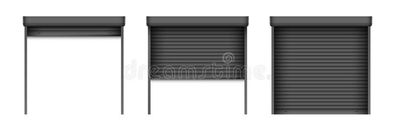 Black Roller Shutter Gate Set. Open and Closed Roller Shutter Doors for ...