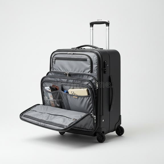Black Rolling Suitcase with an Extended Telescopic Handle and Four ...