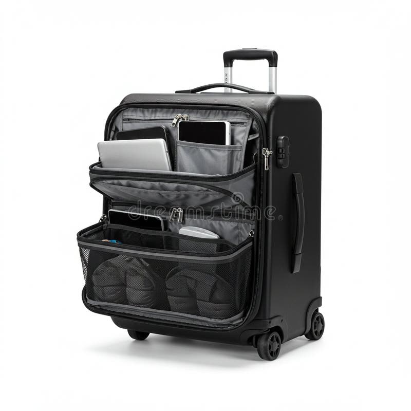 Black Rolling Suitcase with Multiple Compartments, Open To Show ...