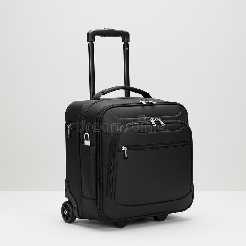 Black Rolling Suitcase with a Telescopic Handle and Two Wheels ...