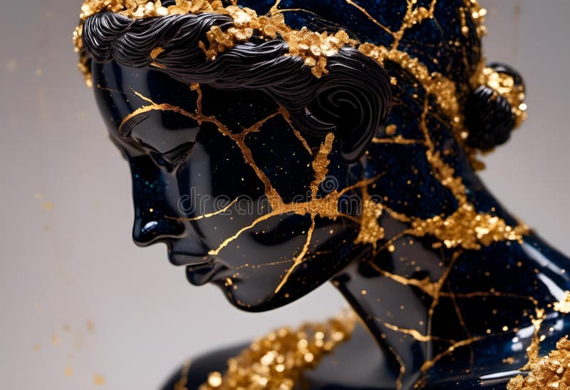 Black Roman Statue in Kintsugi Style, AI-generated. Stock Illustration ...