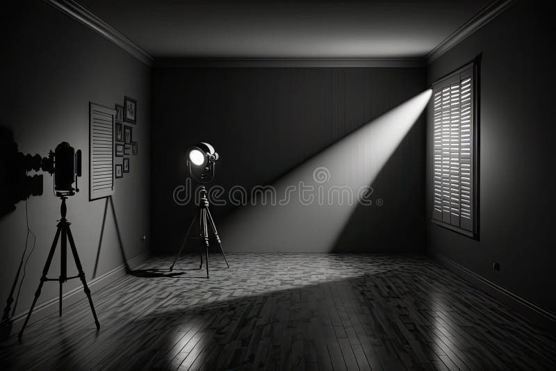 A Black Room with Dramatic Lighting, Featuring a Single Spotlight and ...