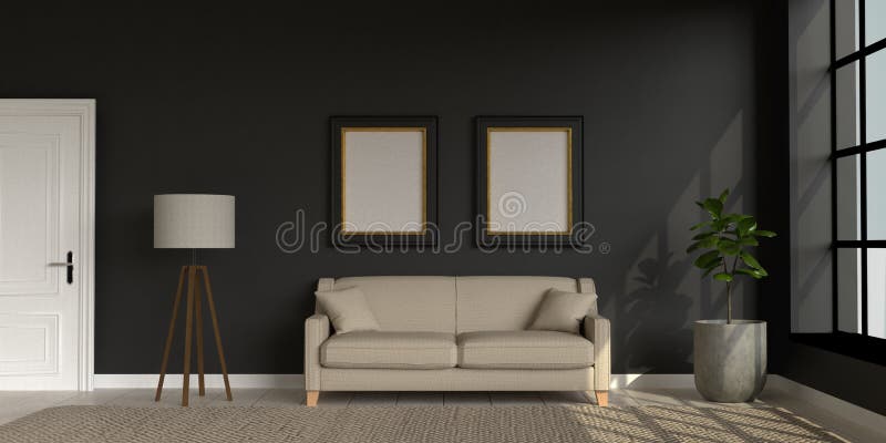 Black Room in Loft Style with Two Empty Frames. 3d Render Stock ...