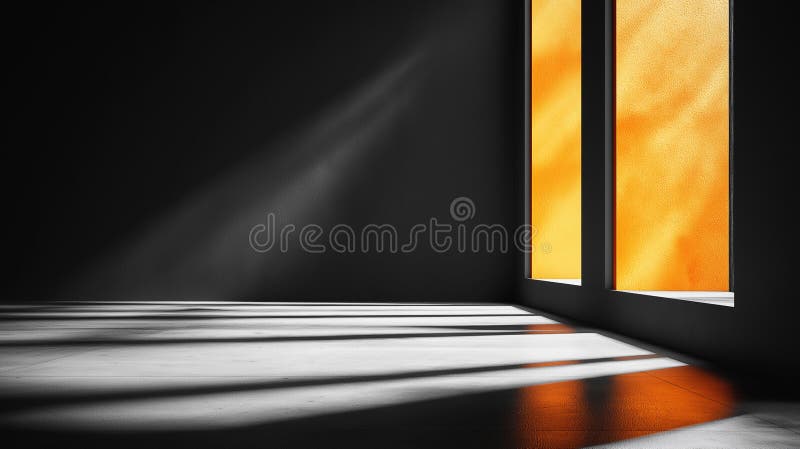 A Black Room, White Light Falls into the Room from a Yellow Window ...