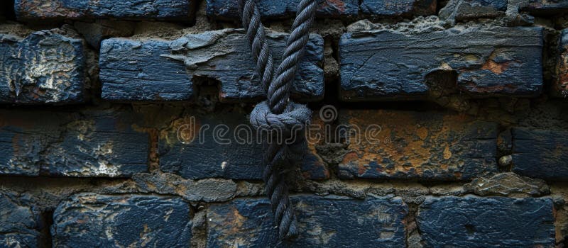 Black Rope Attached To Brick Wall Stock Photo - Image of weathered ...