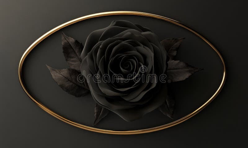 A Black Rose is in the Center of a Gold Frame Stock Image - Image of ...