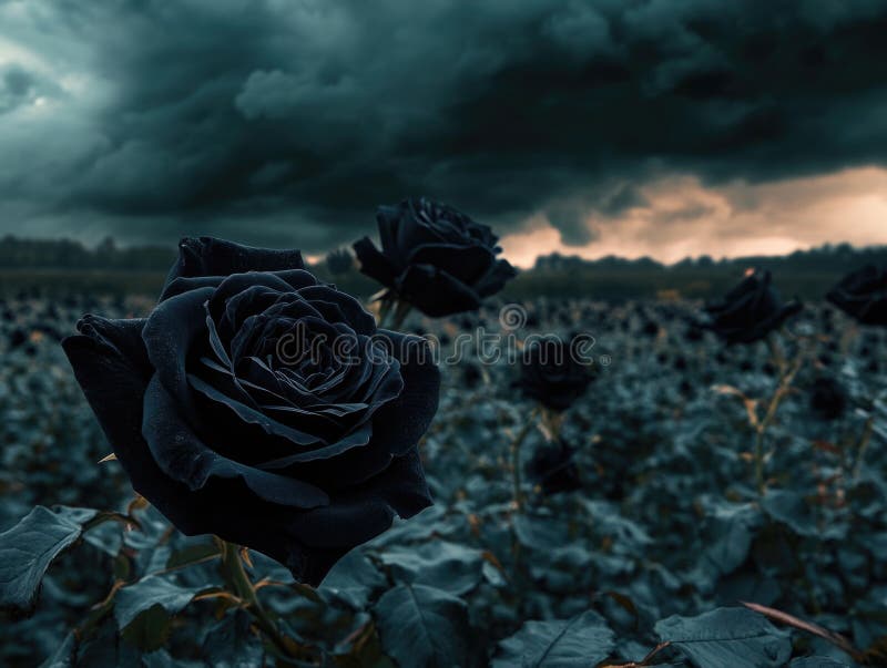 Black Rose in Field with Dark Clouds Stock Image - Image of landscape ...