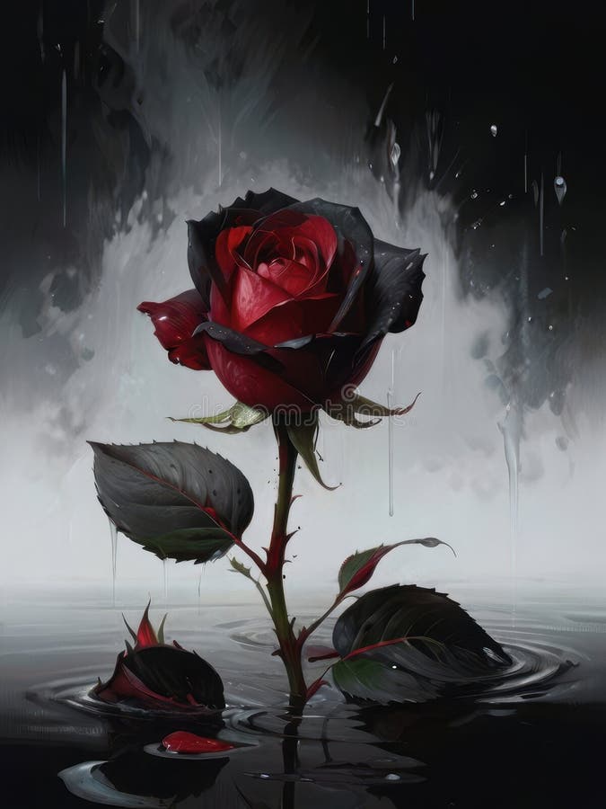 Black Rose is Floating in a Pool of Water Stock Illustration ...
