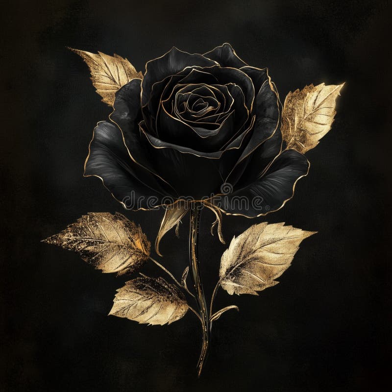 Black Rose with Gold Leaves Stock Photo - Image of floral, rich: 331155206