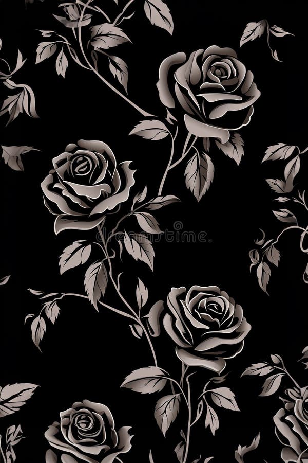 Black Rose Pattern. Gothic Valentine Day Background Stock Illustration ...