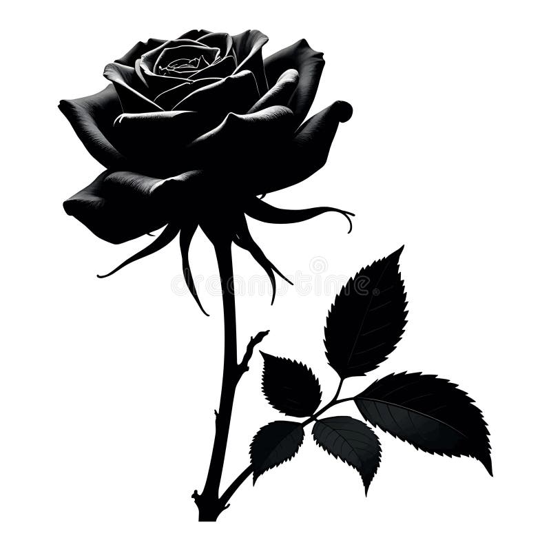 Black Rose Silhouette with Stem Isolated Vector Design Stock Vector ...