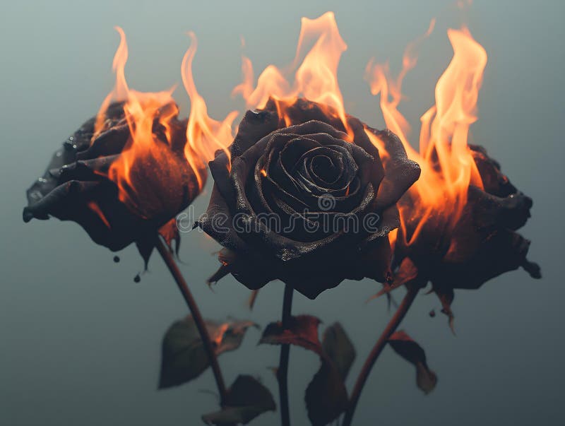 Black Roses Consumed by Fire, with Intense Flames Creating a Dramatic ...