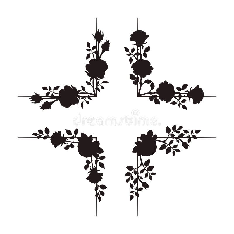 Black Roses Corner Frames Set. Vector Decor Elements Stock Vector ...